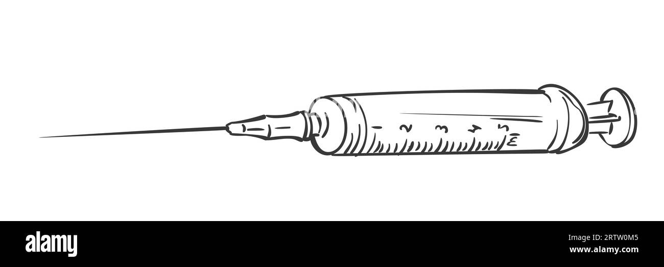 Medical syringe isolated vector drawing on white background. Hand drawn ...