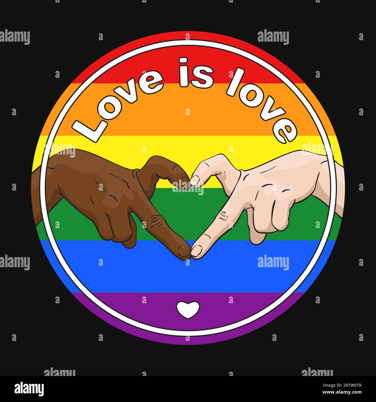 Lgbtq Gay Pride Round Banner With Multiracial Hands Showing Heart Shape