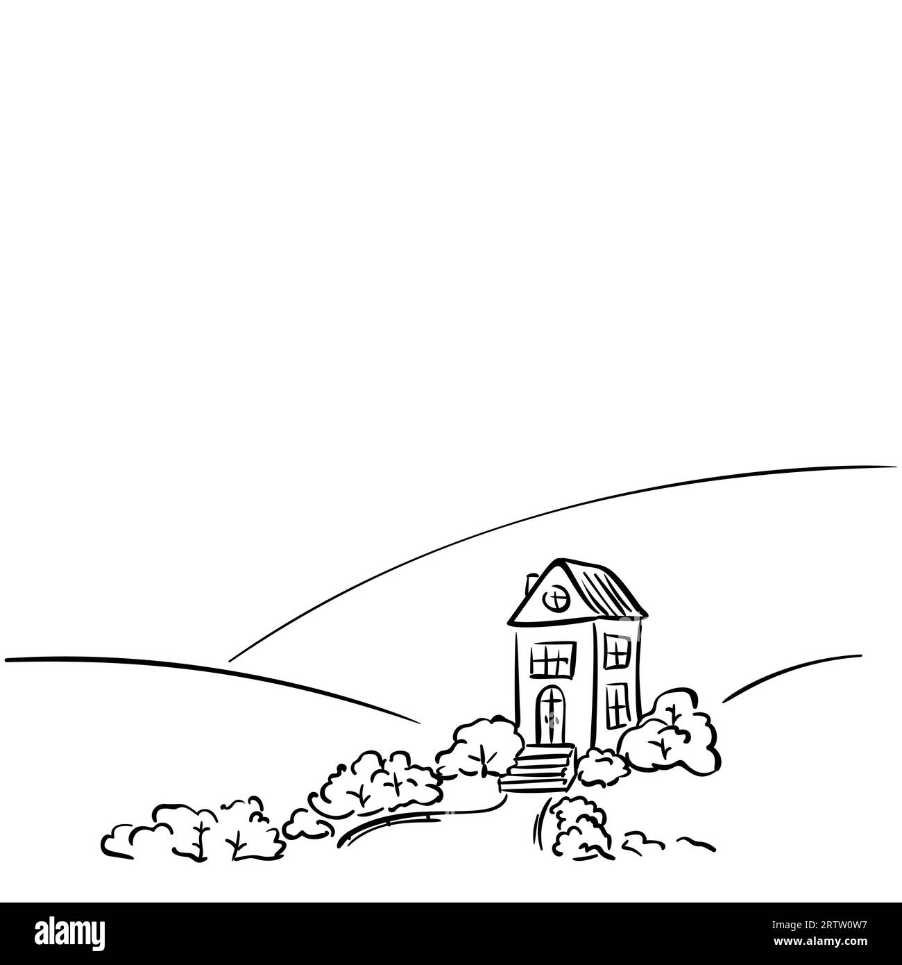 Secluded rural house stands among the hills doodle, Vector illustration ... Secluded rural house stands among the hills doodle, Vector illustration ...