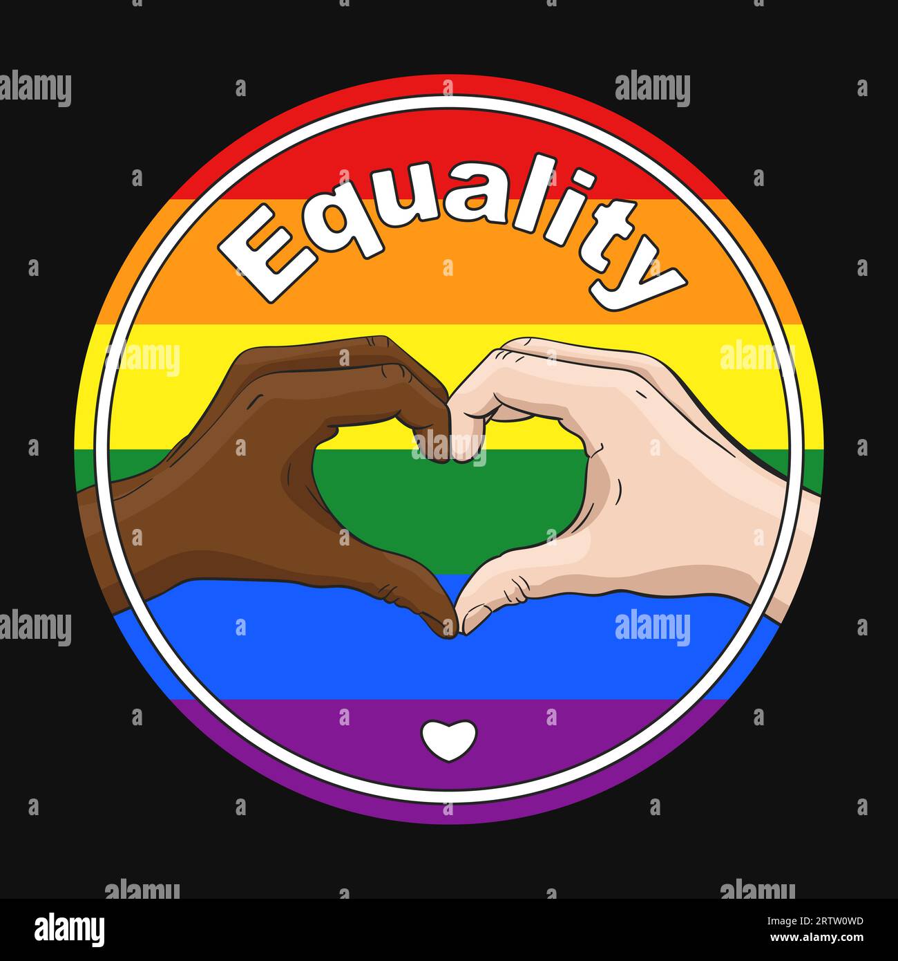 Lgbtq Gay Pride Round Banner With Multiracial Hands Showing Heart Shape