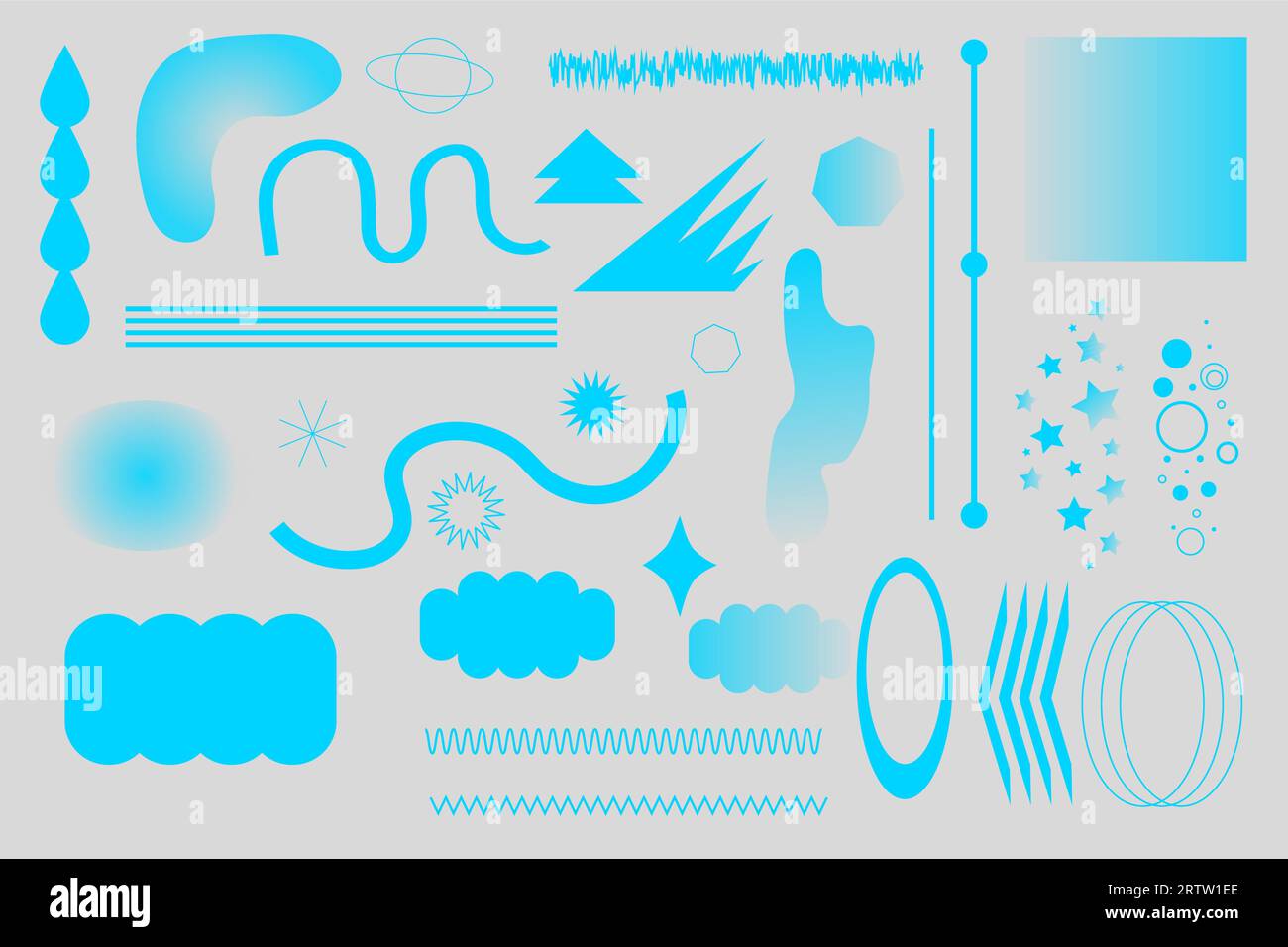 Set psychedelic retro futuristic abstract geometric shapes wireframe ...