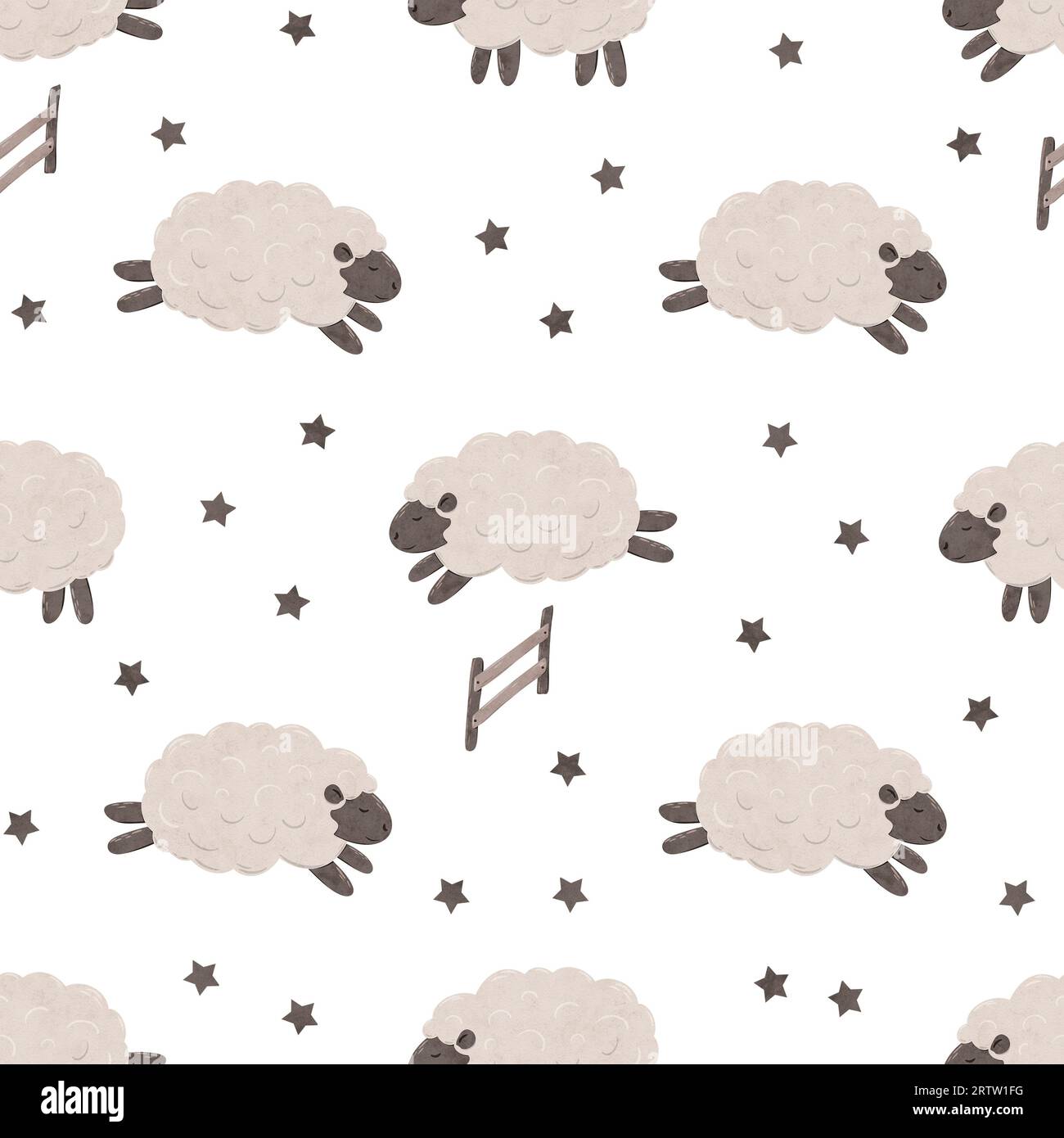 Seamless pattern with Cute cartoon baby Sheep jumping over the fence ...