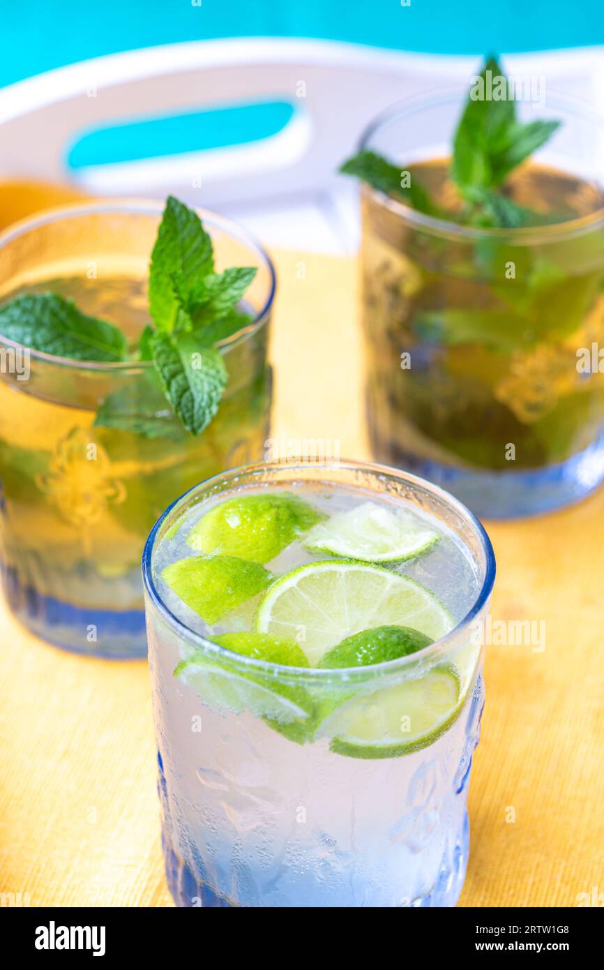 mojito cocktail with lime and mint Stock Photo - Alamy