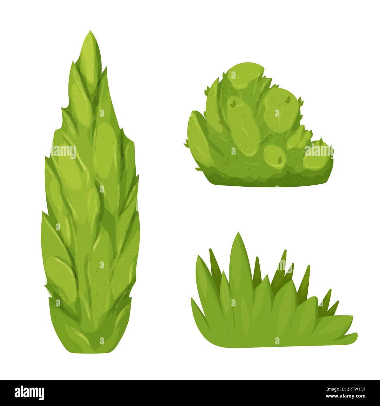Set Hedge green bush forest or backyard plant with leaves in cartoon style isolated on white ...
