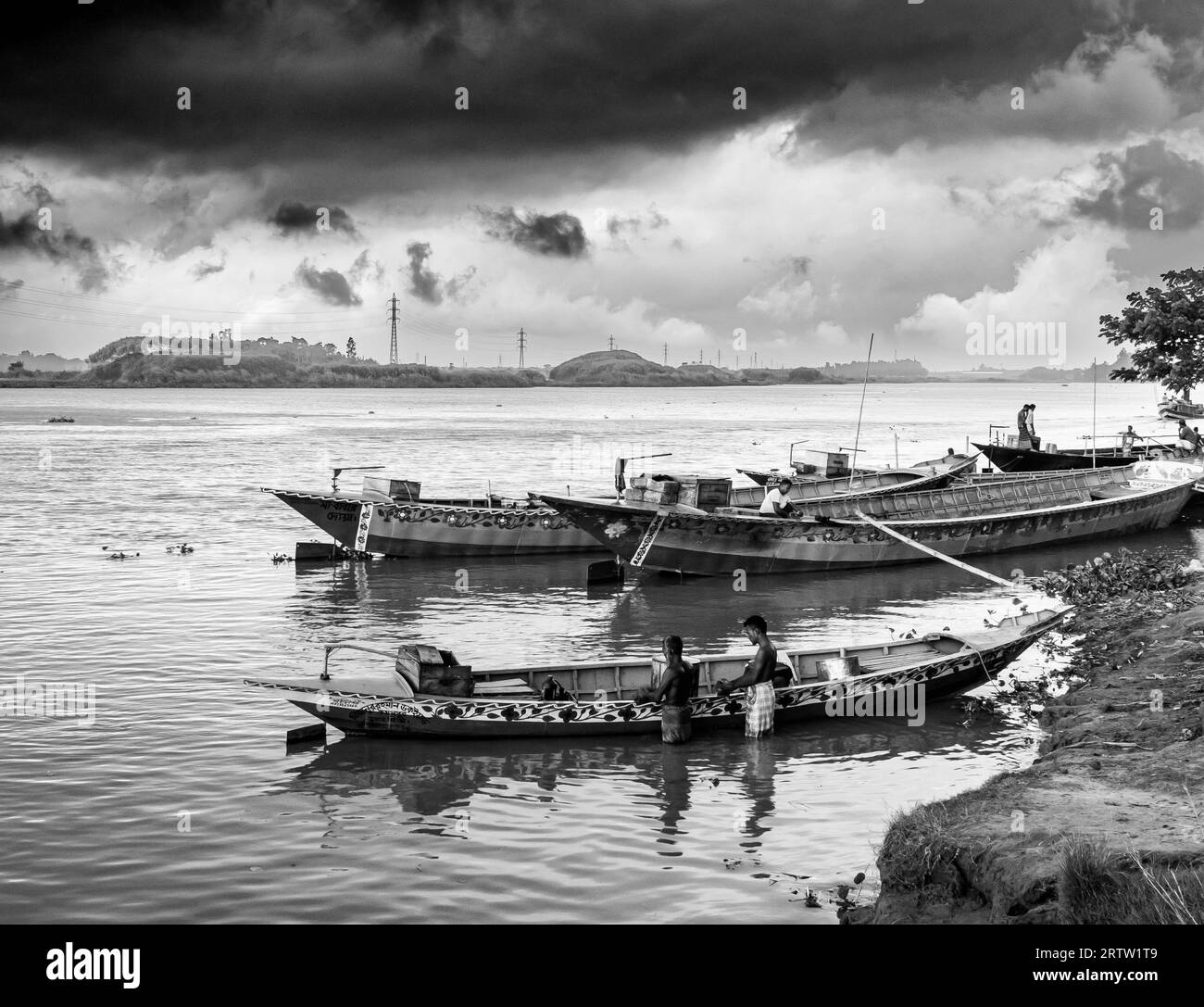 Traditional boat station under the dark cloudy sky on September 05 ...