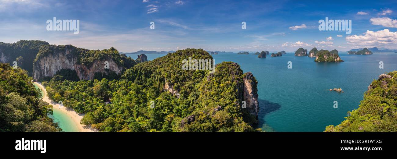 Tropical islands high angle view with ocean blue sea water at Koh Hong ...