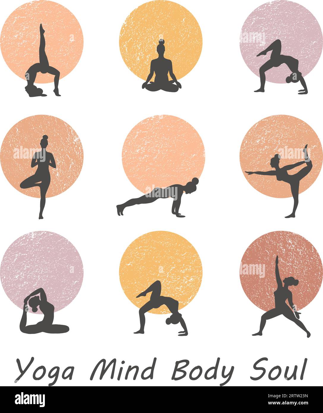 Contours of women in the yoga poses on a circle background. Trend ...