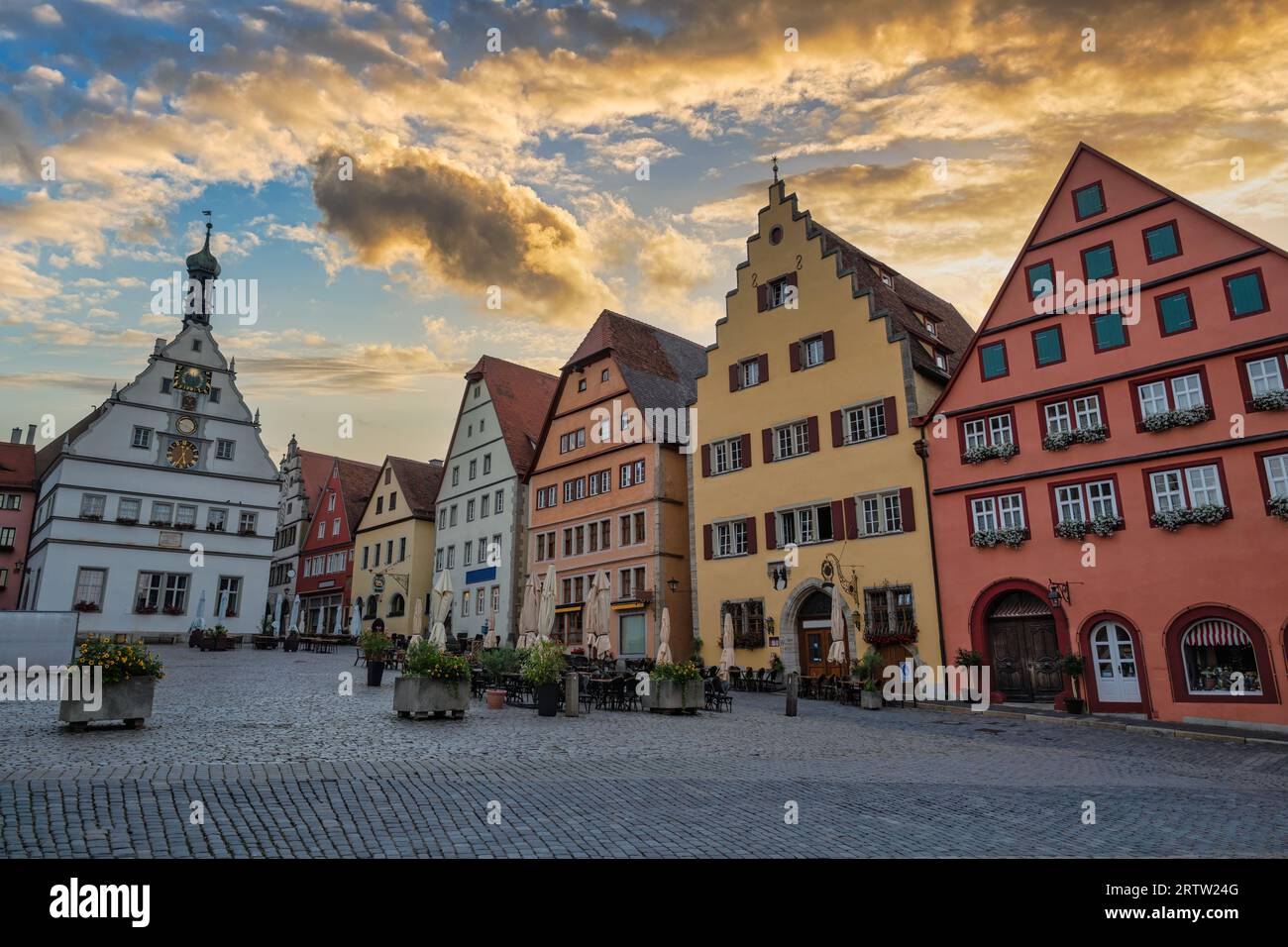 Rothenburg ob der Tauber Germany, sunrise city skyline at Marktplatz ...