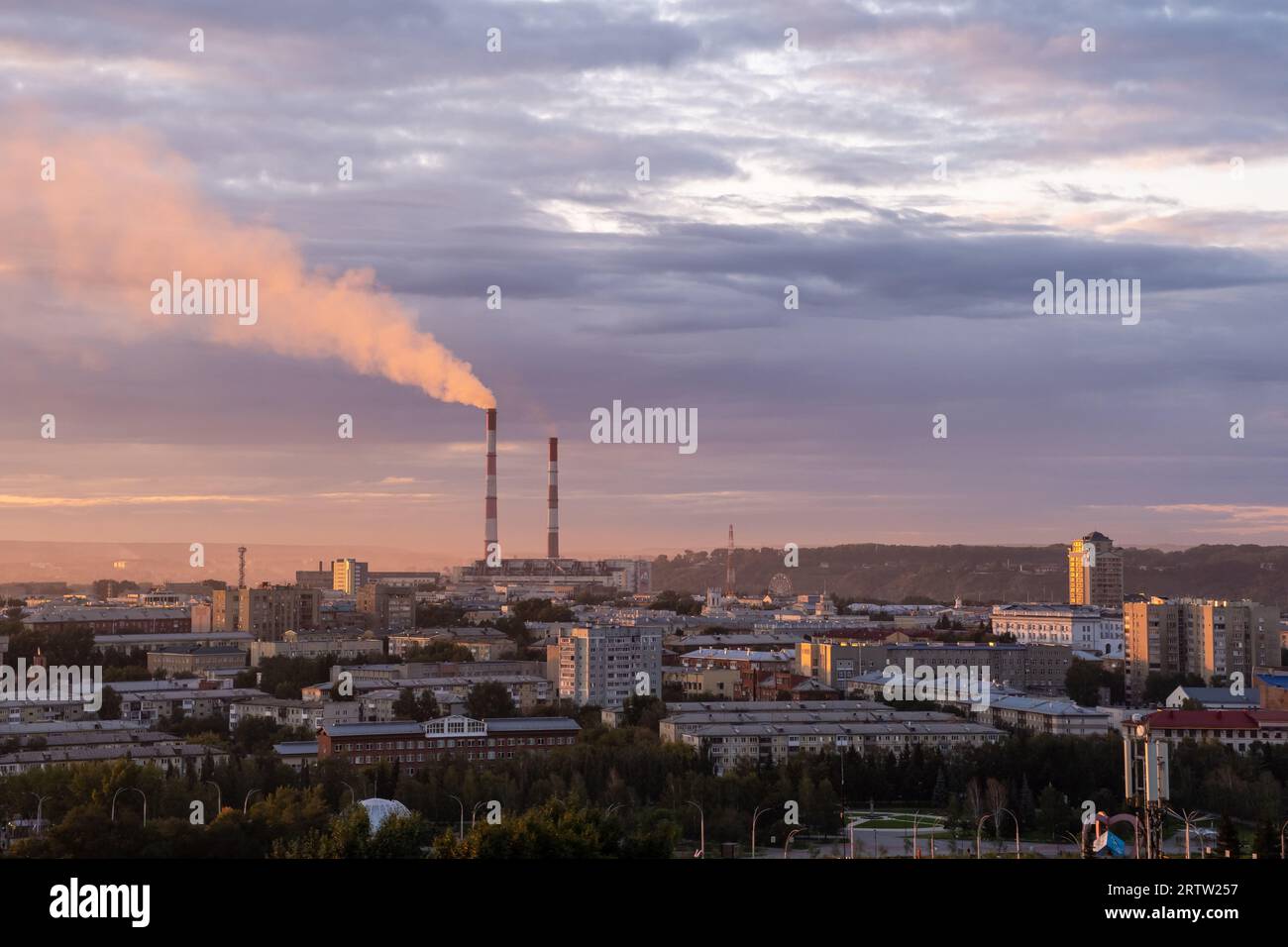 Beautiful urban area with houses and boiler room at sunset Stock Photo ...