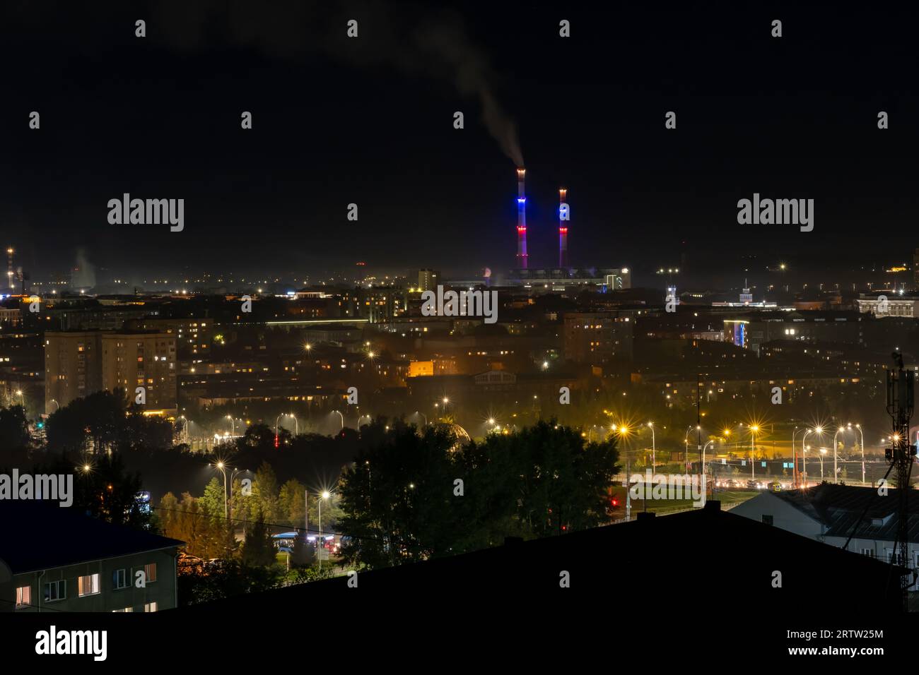 Beautiful urban area with houses and boiler room at night Stock Photo ...