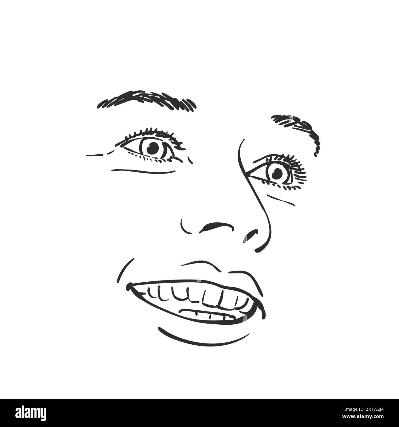 Face of happy smiling woman, Vector sketch Hand drawn illustration ...