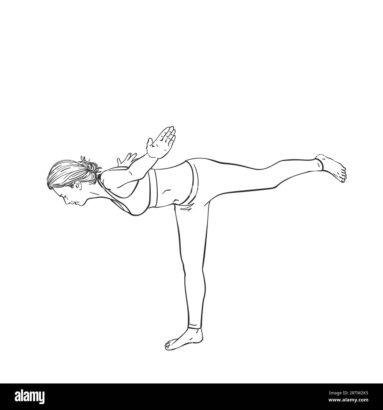 Sketch of woman doing yoga, Standing on one leg, Hand drawn vector ...