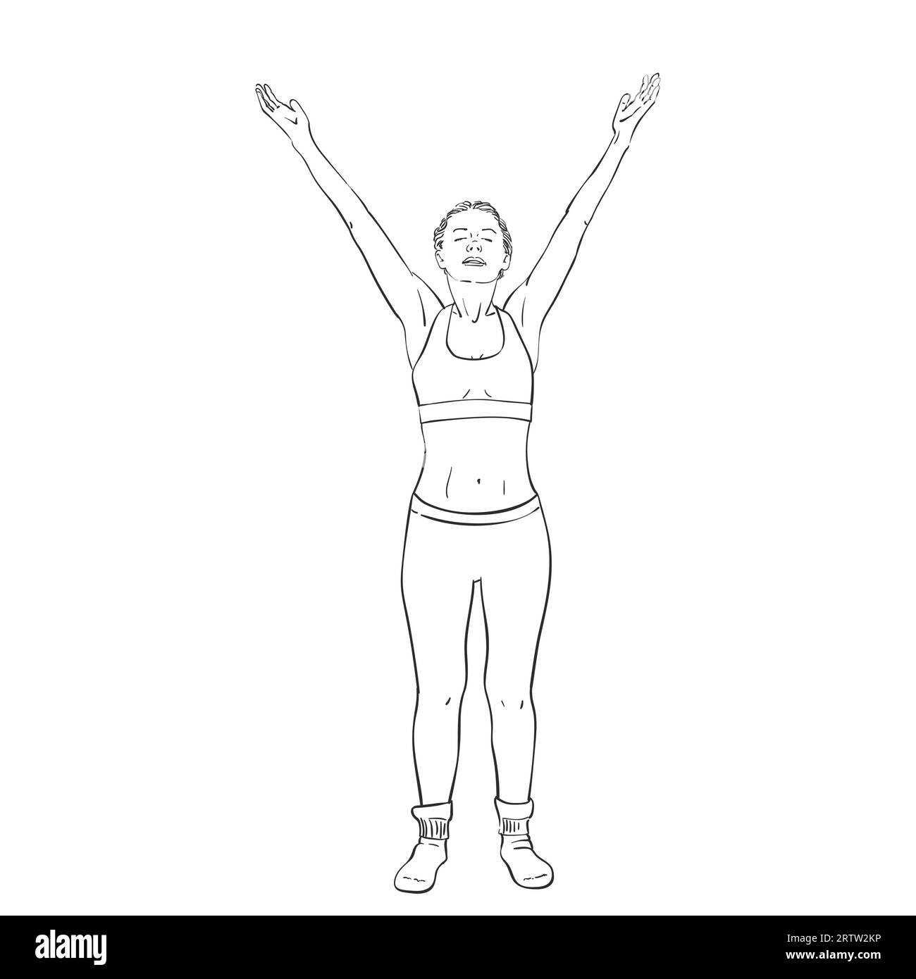 Sketch of woman doing yoga, standing with hands raising up, Hand drawn ...