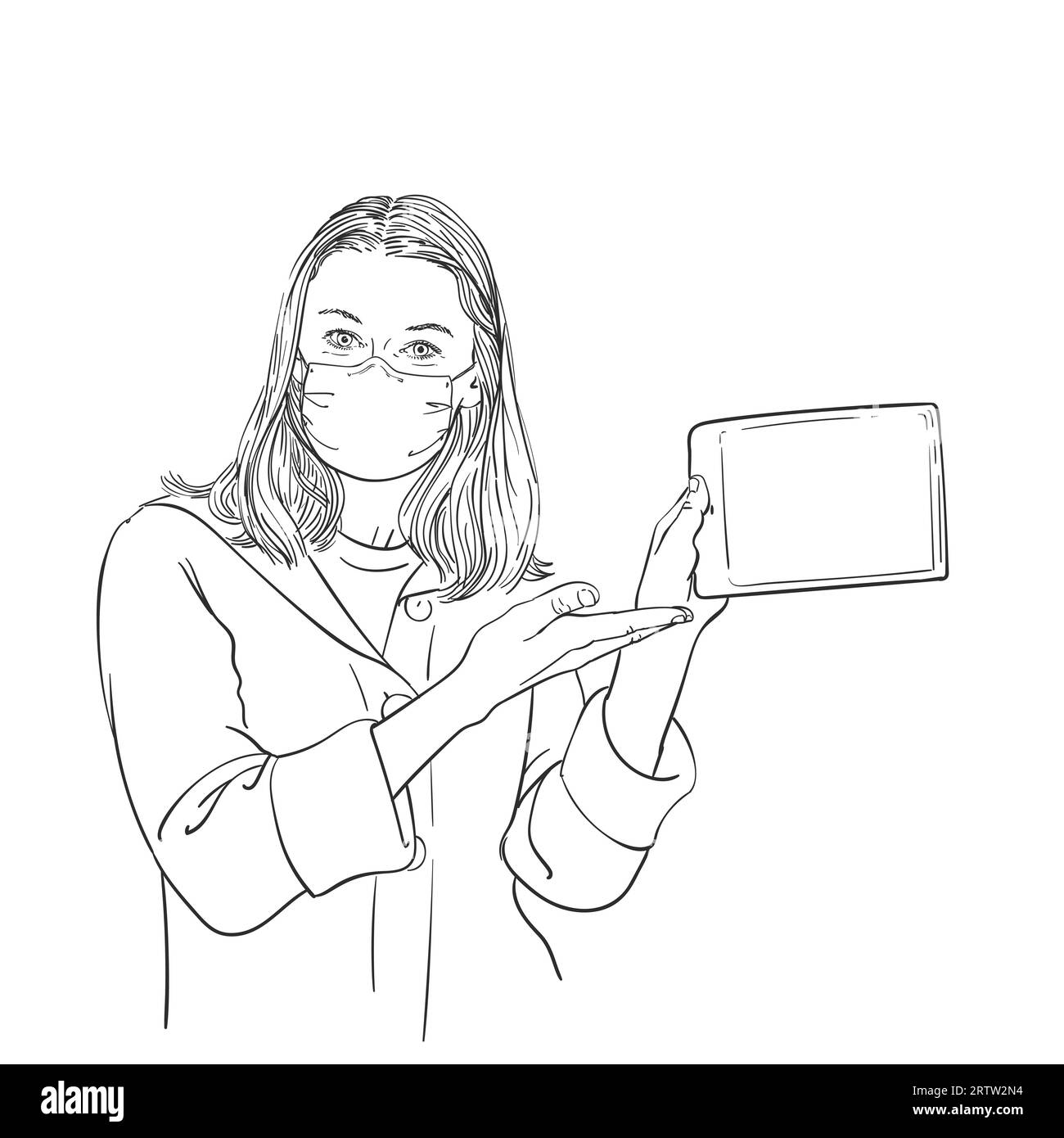 Coronavirus prevention illustration. Sketch of woman wearing medical ...