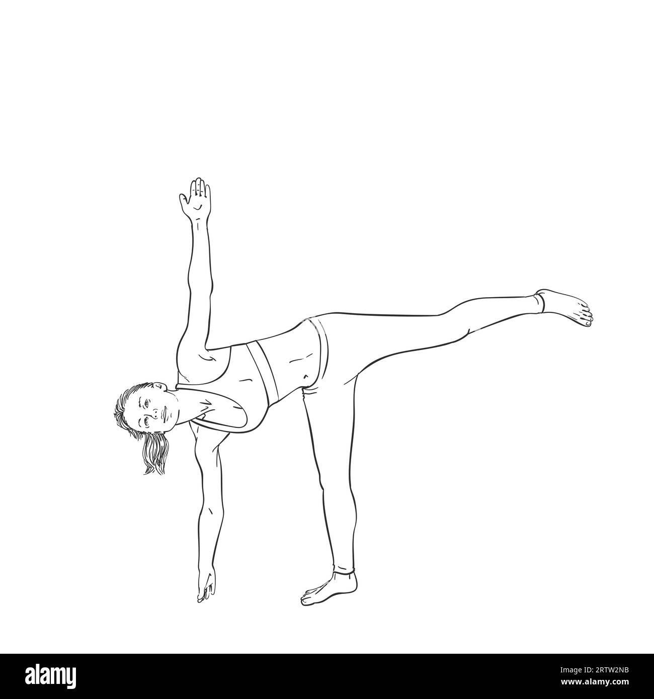Sketch of woman doing yoga, Standing on one leg, Hand drawn vector ...