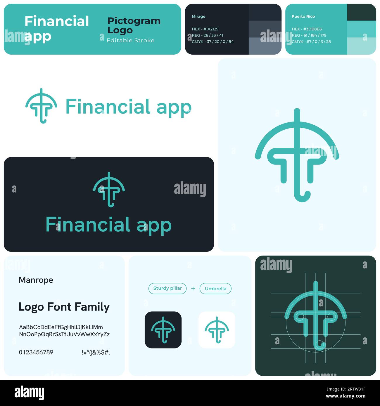 Financial app template with sturdy pillar and umbrella logo Stock ...