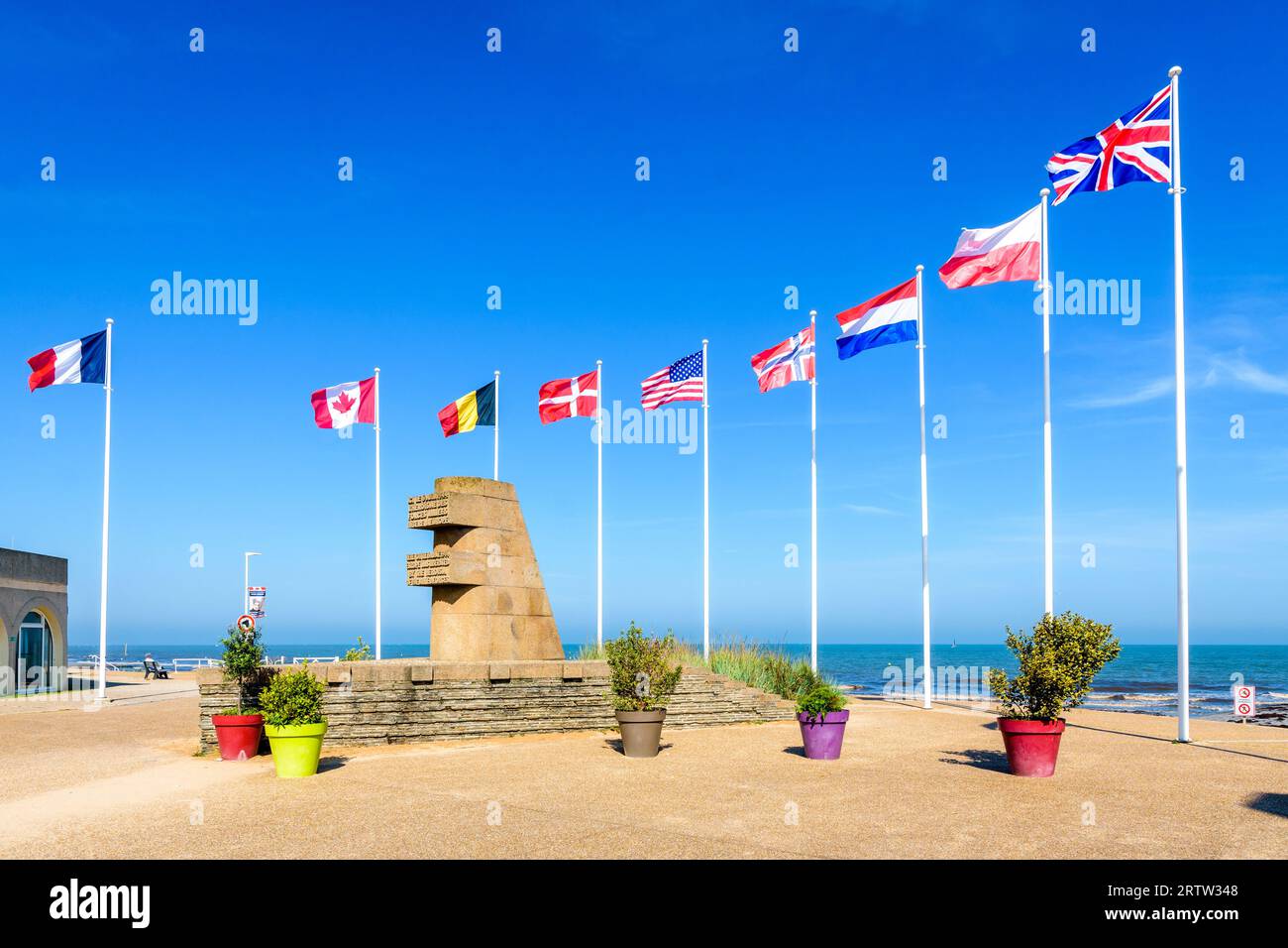 Signal monument in Bernières-sur-Mer, France, erected in 1950 on the WWII Normandy landing site ...