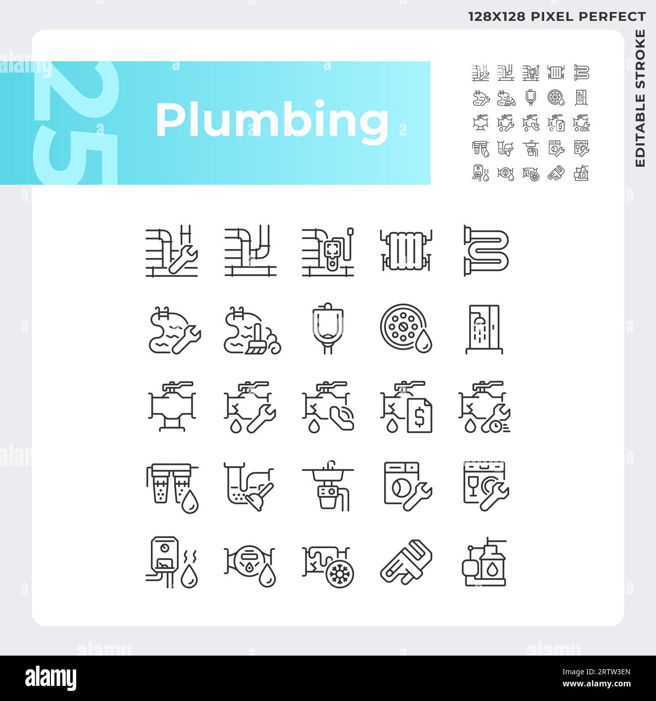 Editable pixel perfect black plumbing icons set Stock Vector Image ...