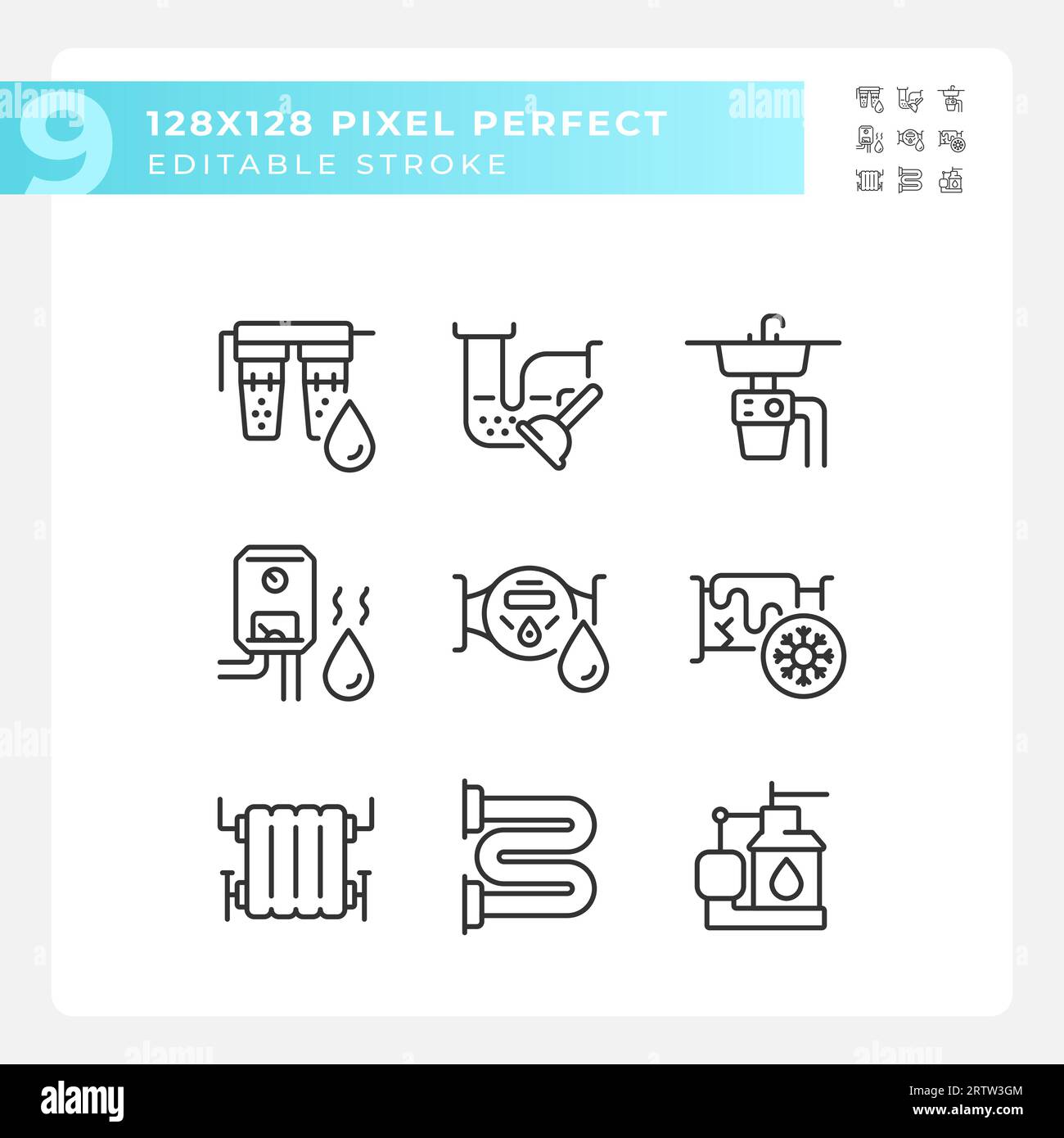 2D editable pixel perfect black plumbing icons Stock Vector Image & Art ...