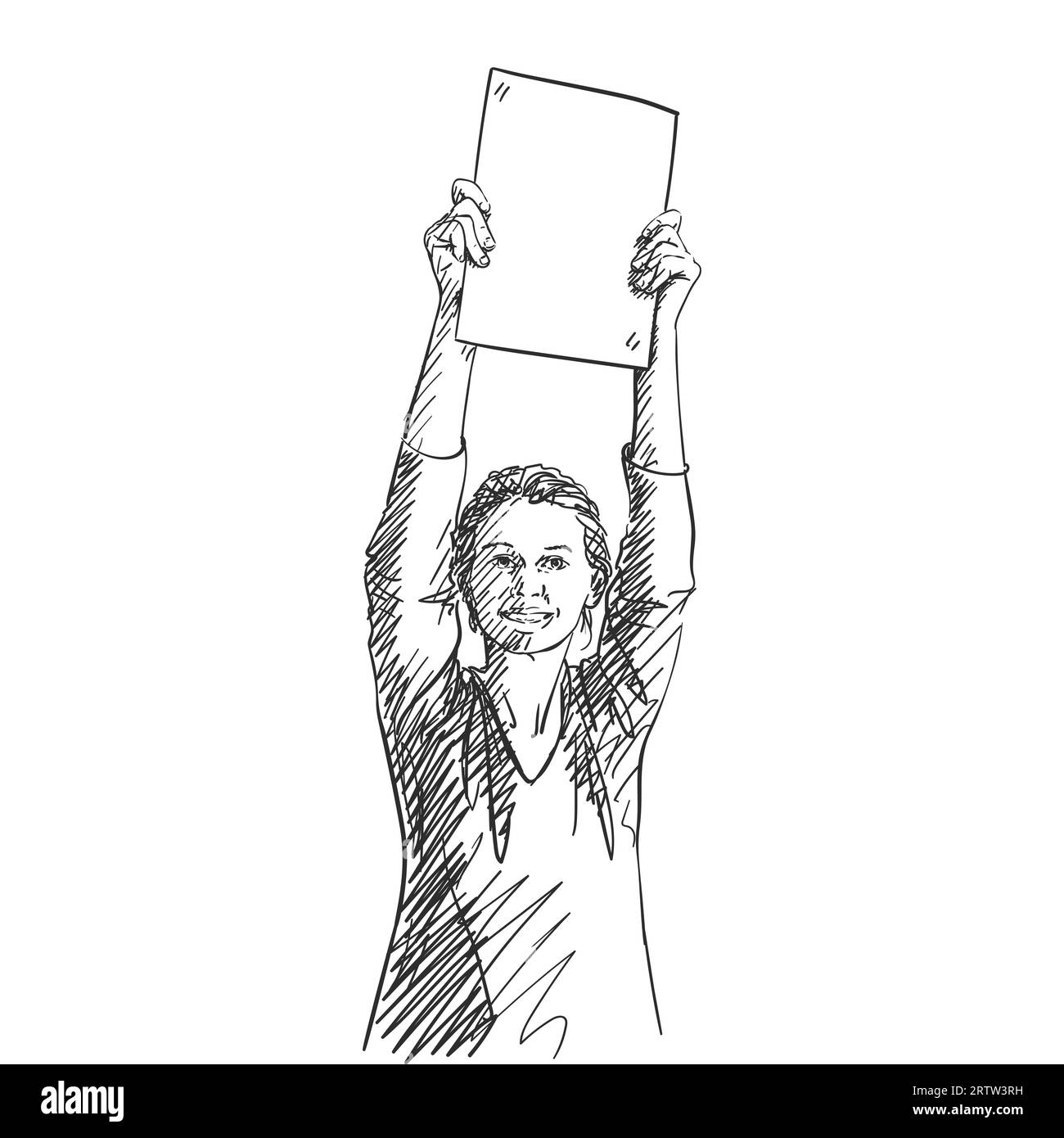 Illustration girl holding blank Black and White Stock Photos & Images ...