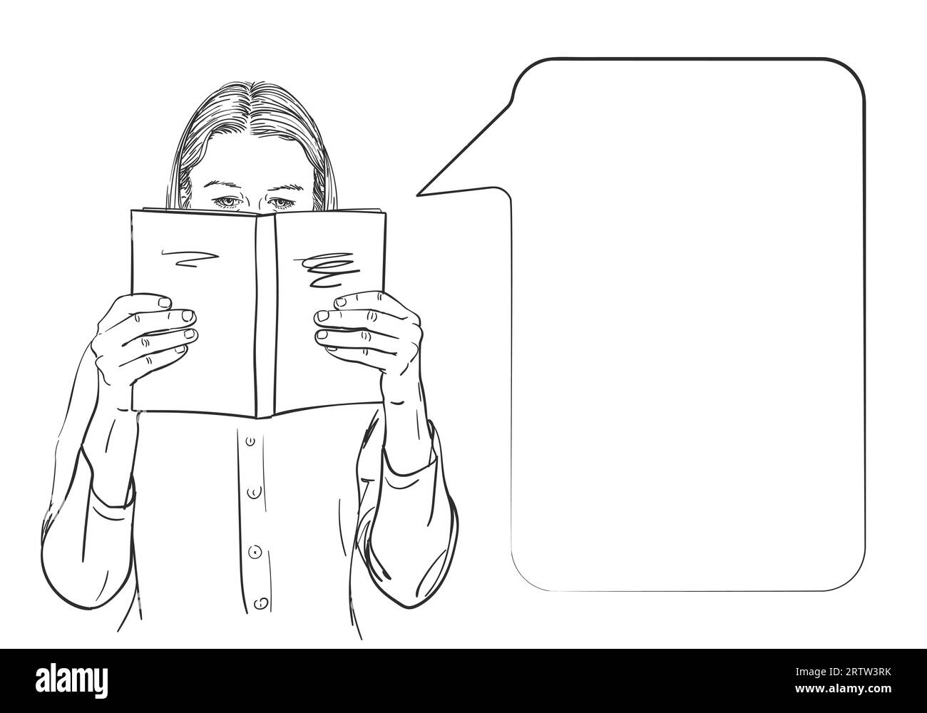 Girl is reading a book with face half behind the book and talking with ...