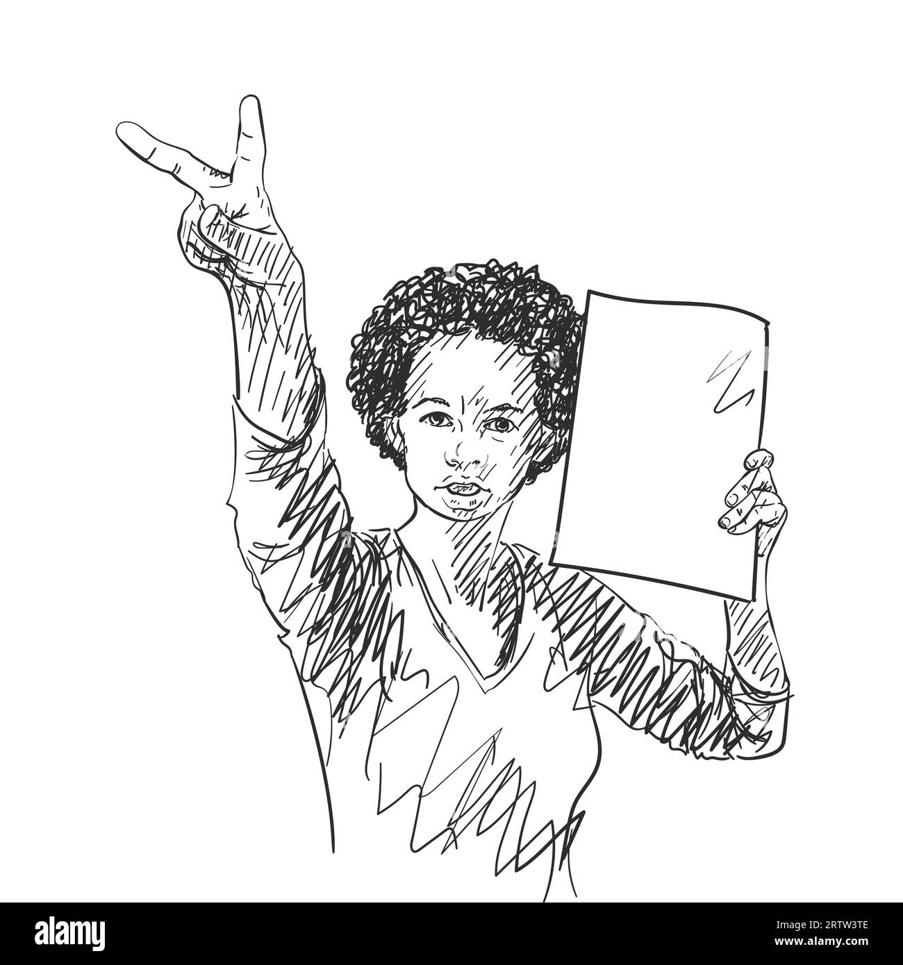 Protest. African american woman with empty sign board showing V sign ...