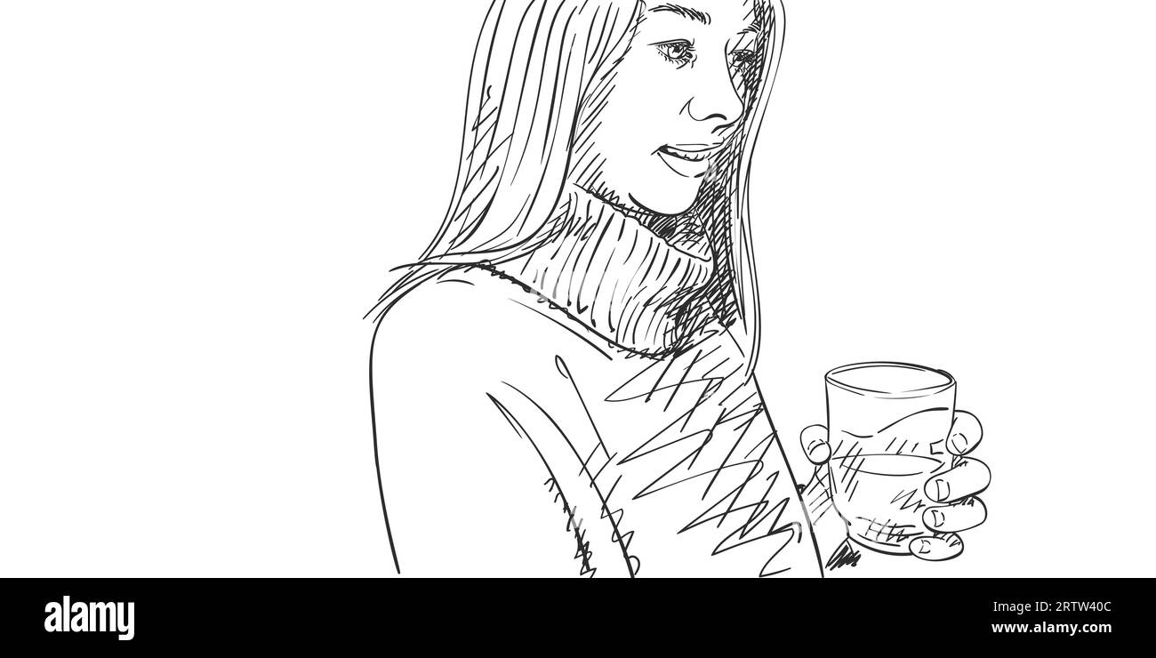 Simple Drawing Of A Girl Looking Down