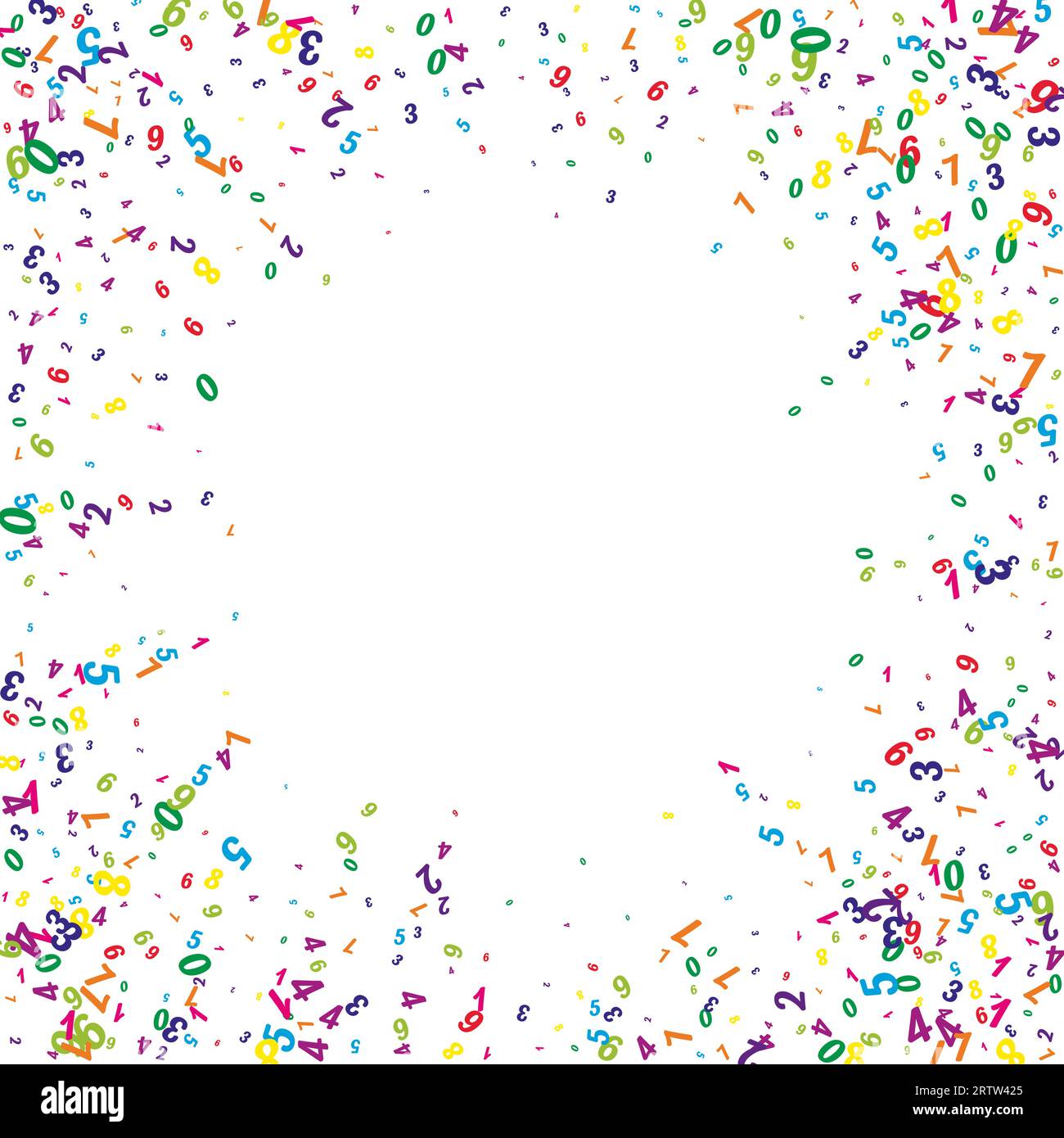 Scattered numbers. Colorful childish digits flying chaotic. Back to ...