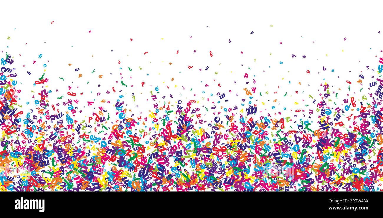 Falling letters of English language. Colorful childish flying ...
