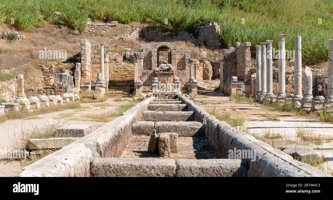 Ancient city of Perge in Antalya, Turkey. Historical ruins in the ...