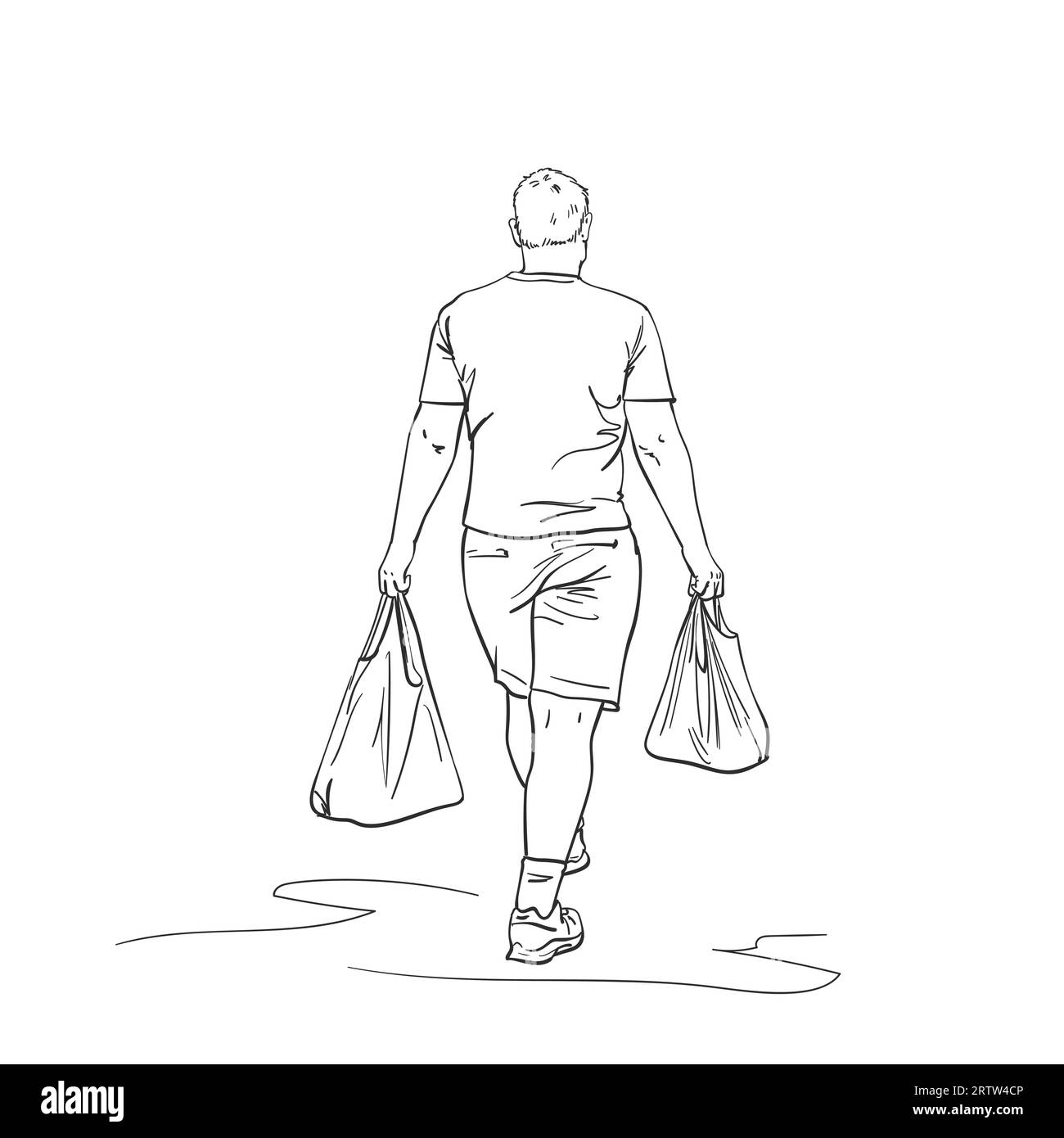 Walking man carrying shopping bags in both hands, back view, Vector ...