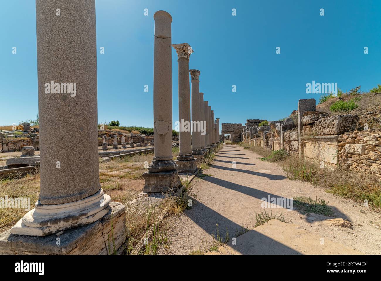 Ancient city of Perge in Antalya, Turkey. Historical ruins in the ...
