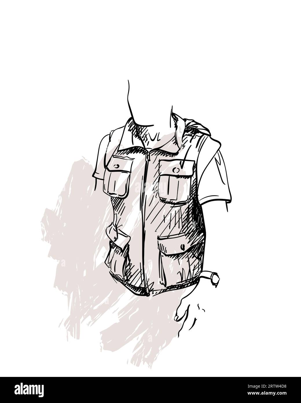 Drawing of expedition vest with many pockets on young man with no face ...