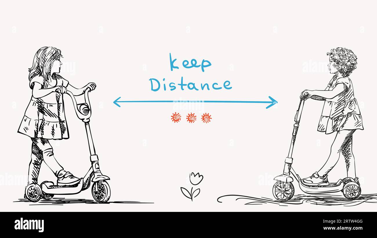 Keep social distance Covid-19 banner for children, Stop spread ...