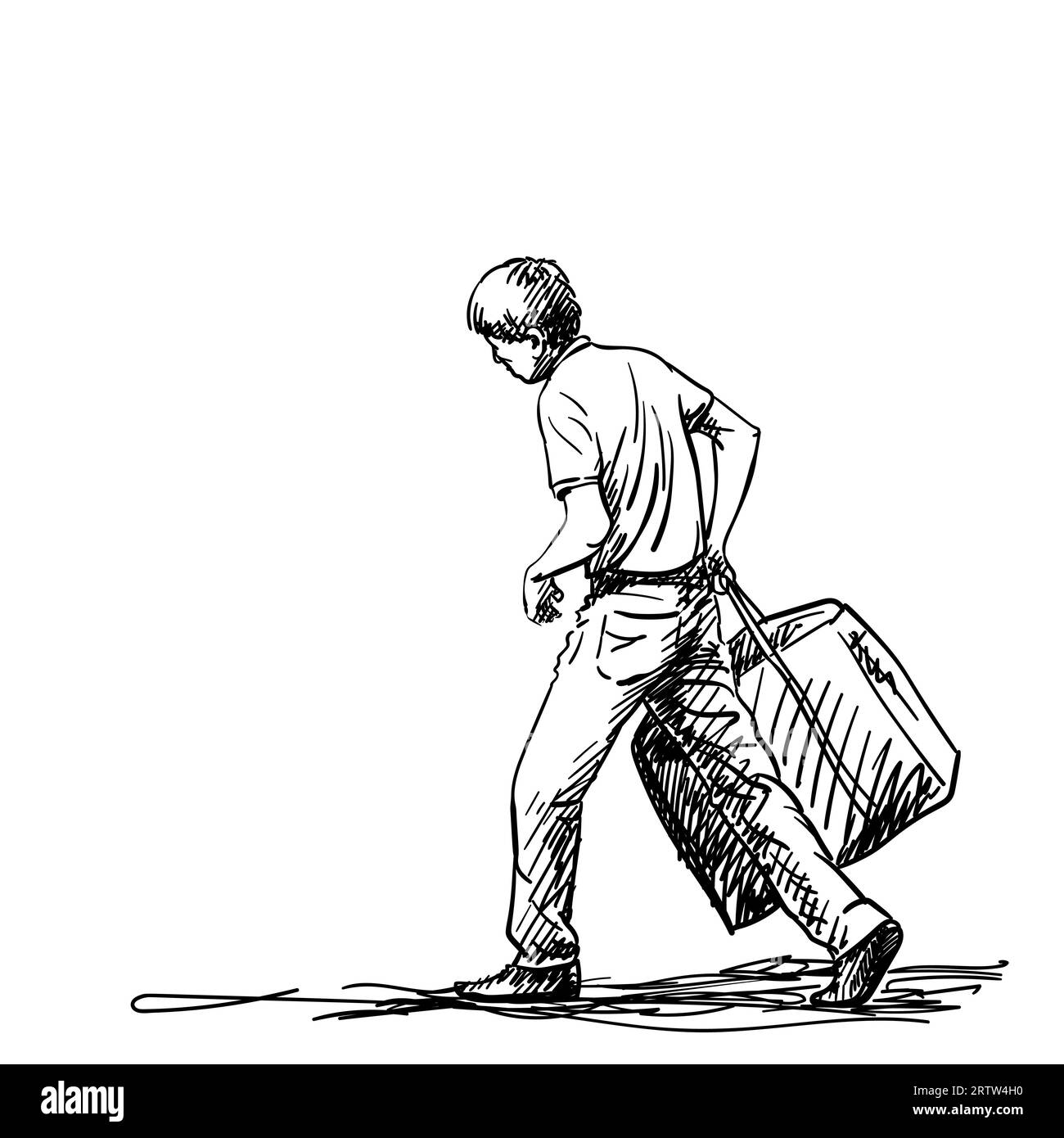 Drawing of young skiny man carrying big heavy bag, Vector sketch Hand ...