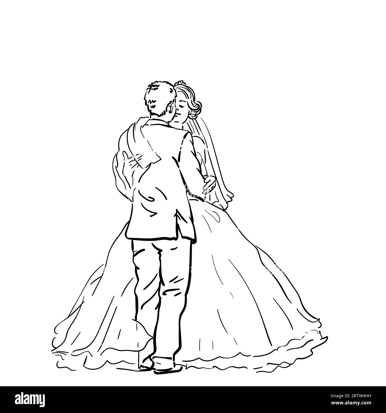 Drawing of bride and groom standing face to face, Young wedding couple ...