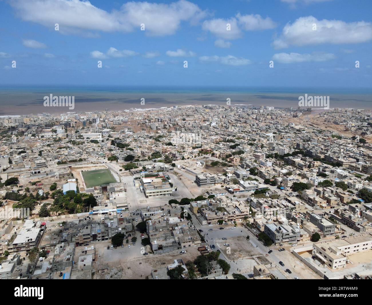 Derna. 14th Sep, 2023. This aerial photo taken on Sept. 14, 2023 shows ...