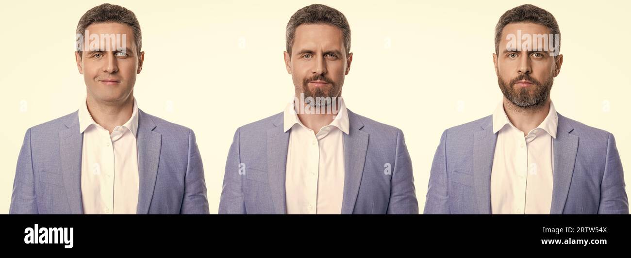 image of man face stubble collage before and after isolated on white ...