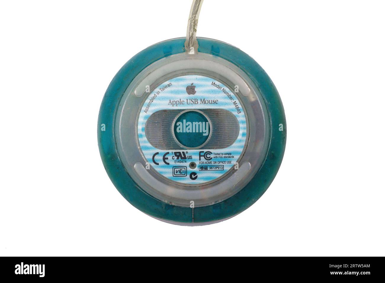underside of vintage bondi blue apple usb circular puck mouse from ...