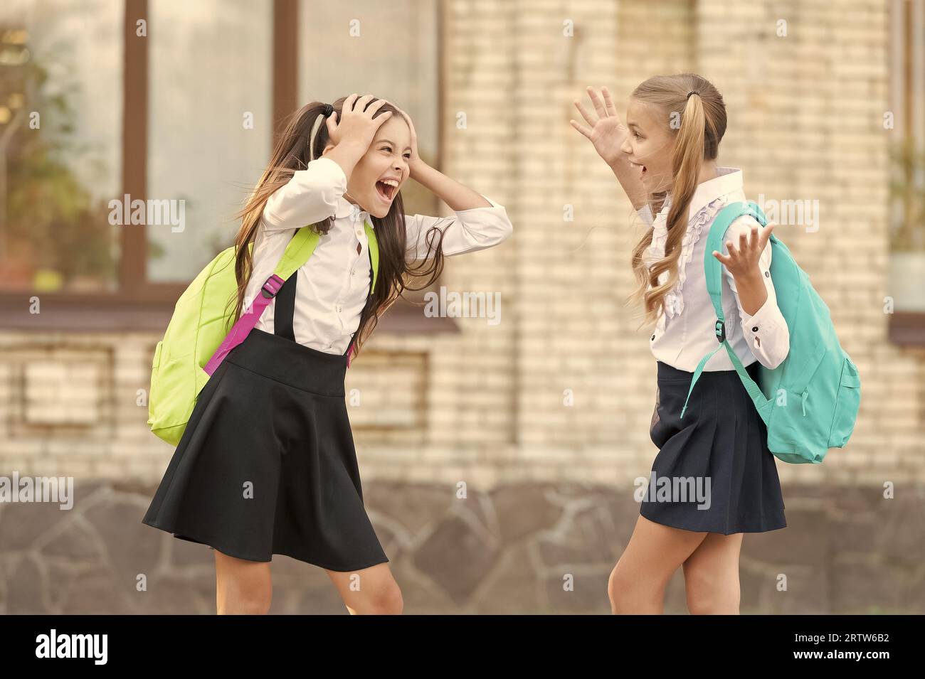 two school girls friends laughing together outdoor Stock Photo - Alamy