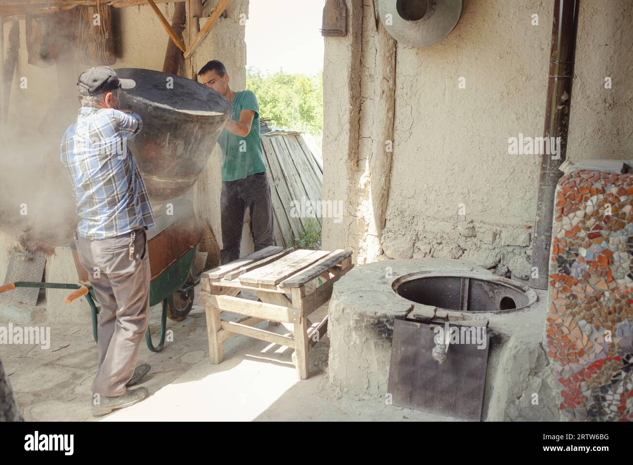 Isparta, Turkey - June 6, 2022: all stages of rose oil distillation ...