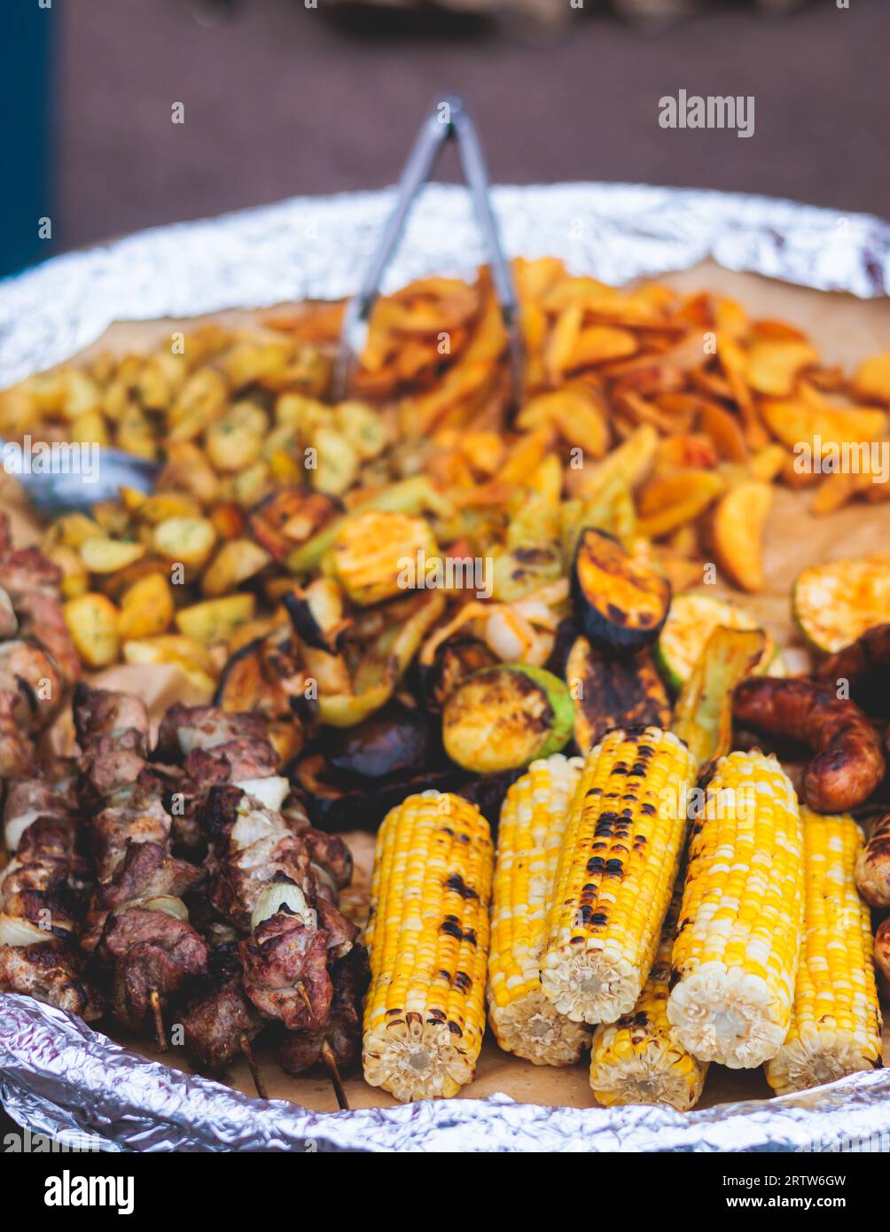 Food festival with food stall kiosk, open-air outdoor fair market ...