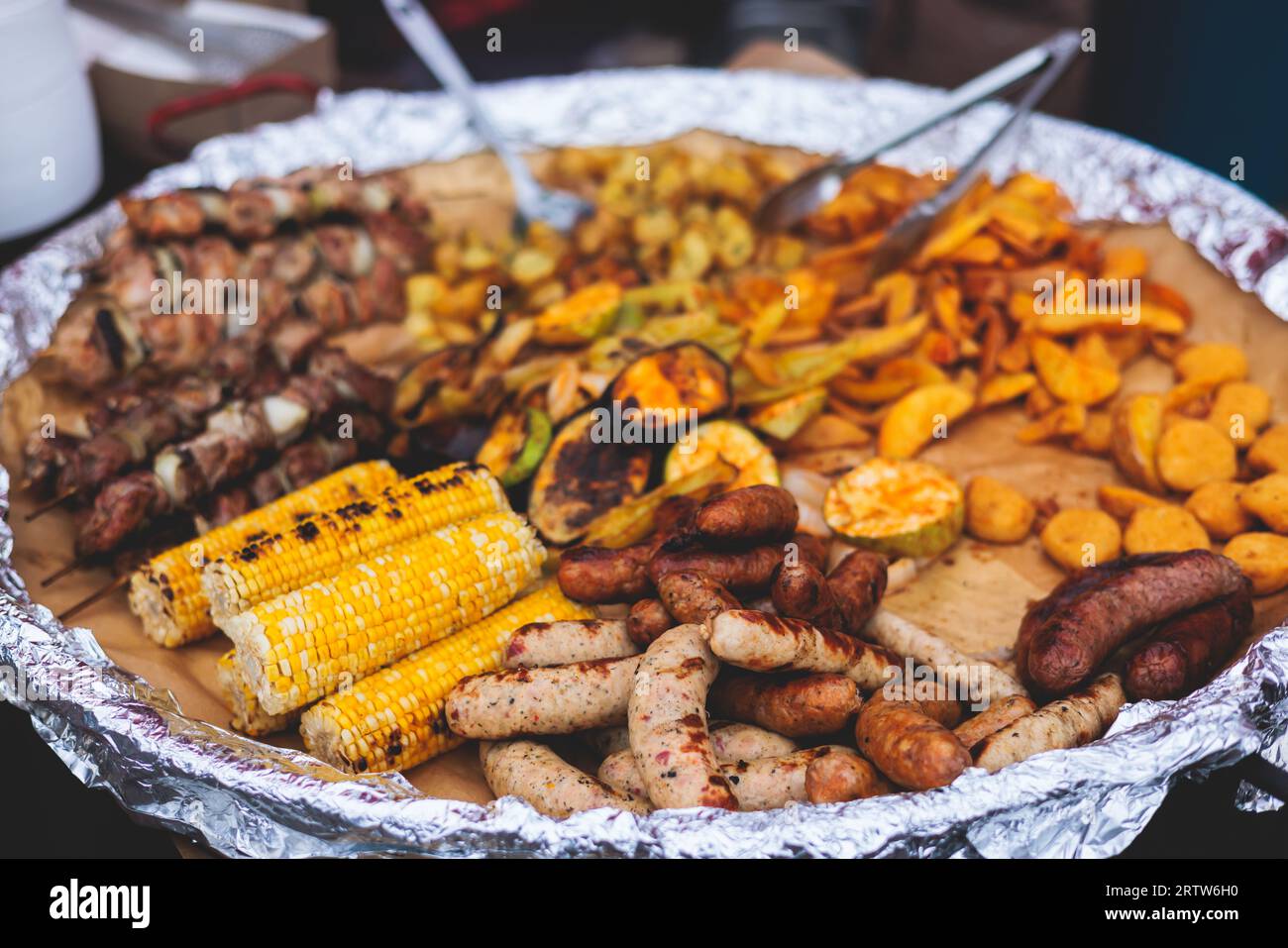 Food festival with food stall kiosk, open-air outdoor fair market ...