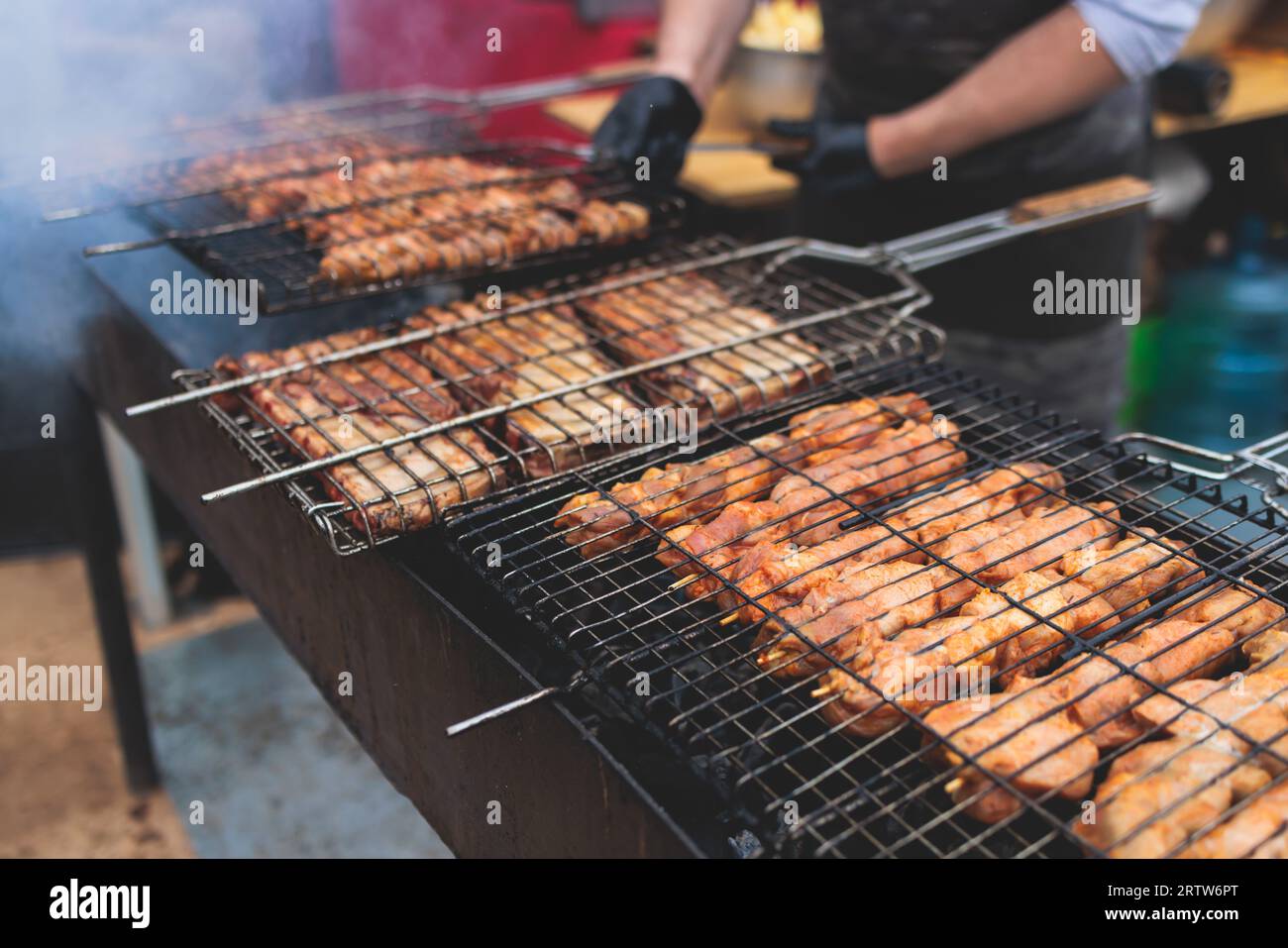 Food festival with food stall kiosk, open-air outdoor fair market ...