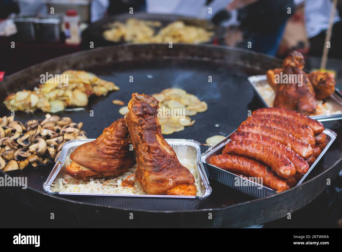 Food festival with food stall kiosk, open-air outdoor fair market ...