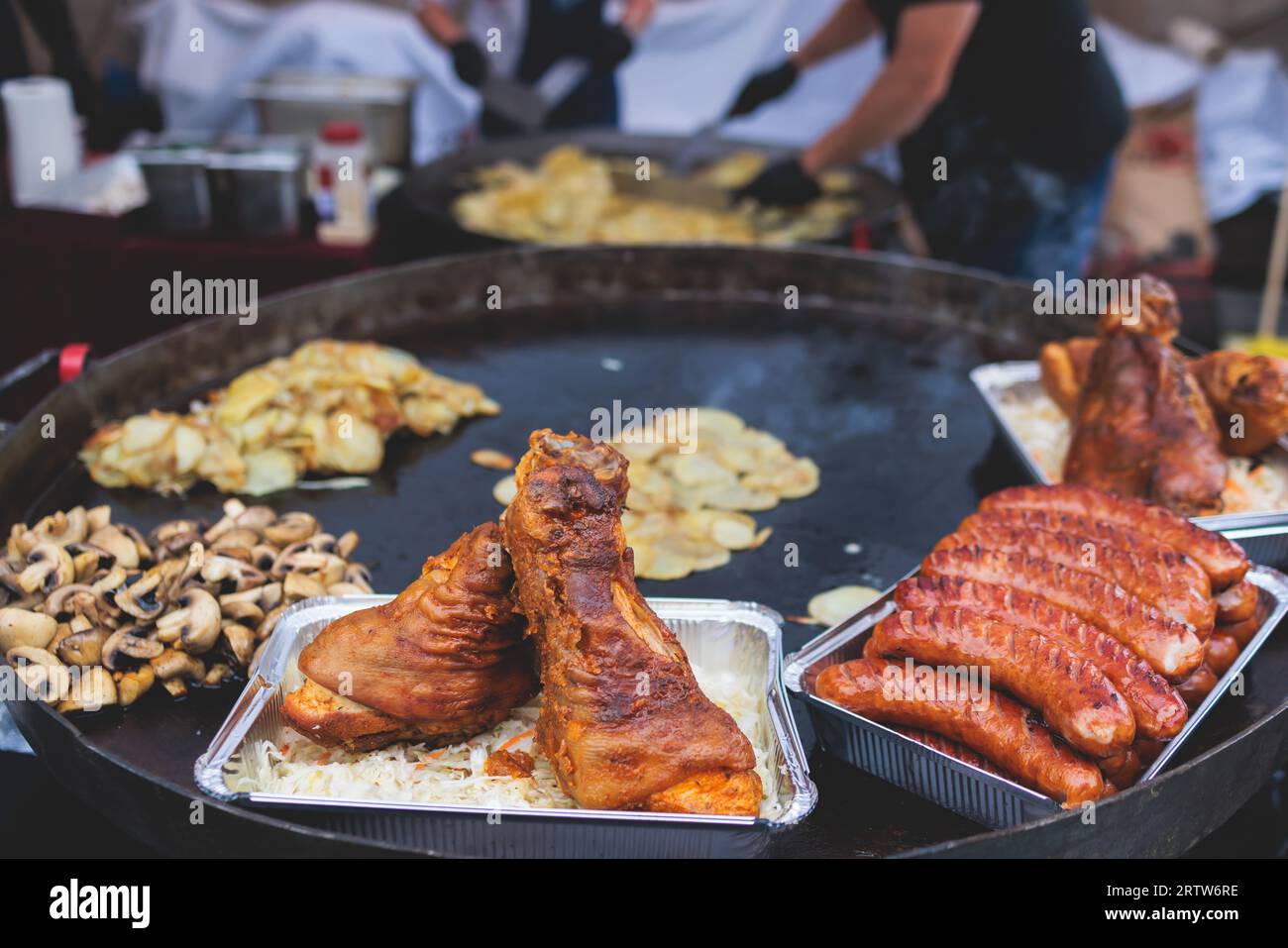 Food festival with food stall kiosk, open-air outdoor fair market ...