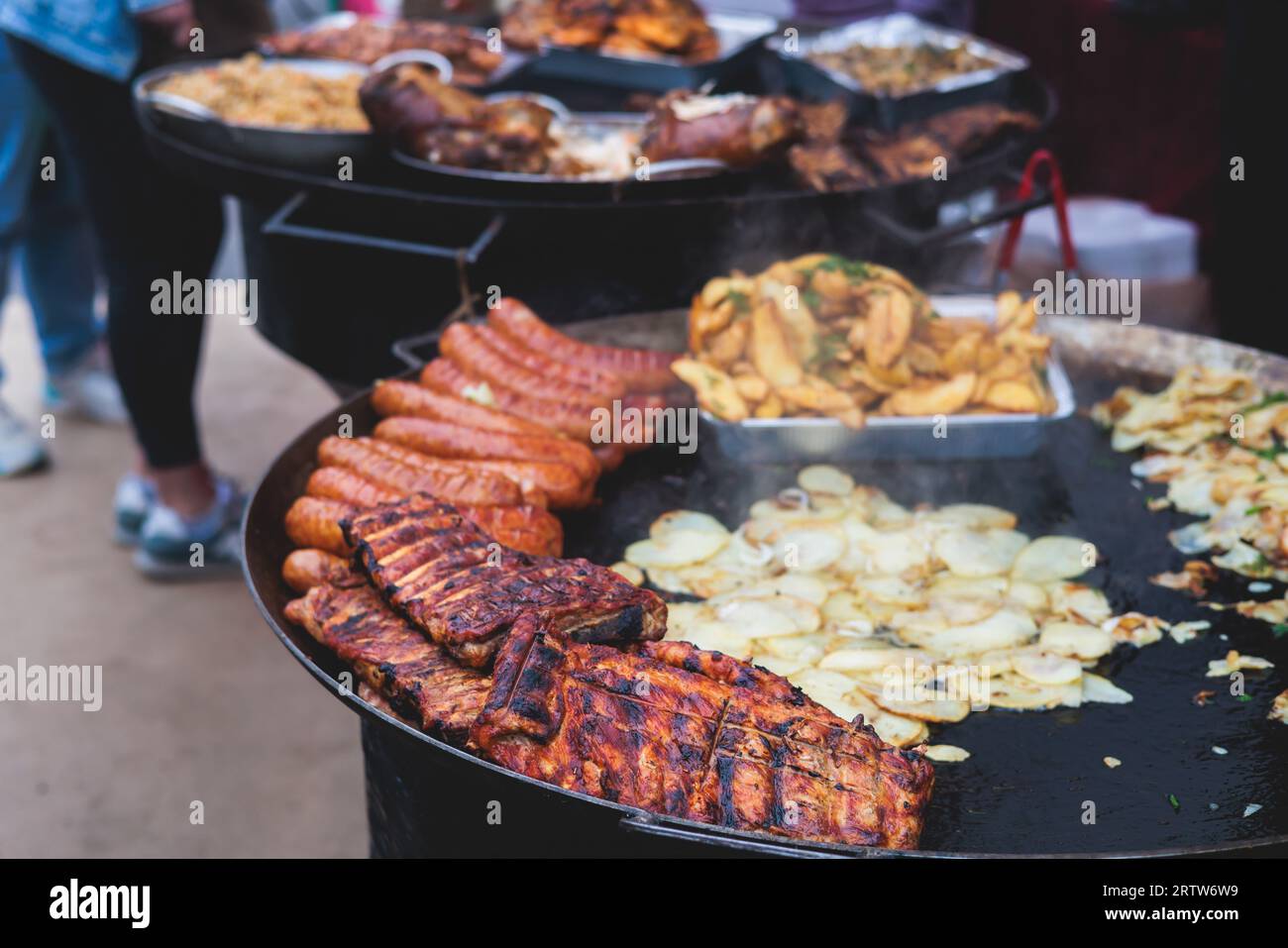 Food festival with food stall kiosk, open-air outdoor fair market ...