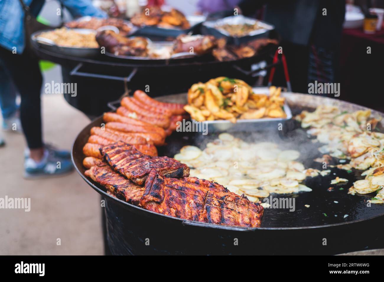 Food festival with food stall kiosk, open-air outdoor fair market ...
