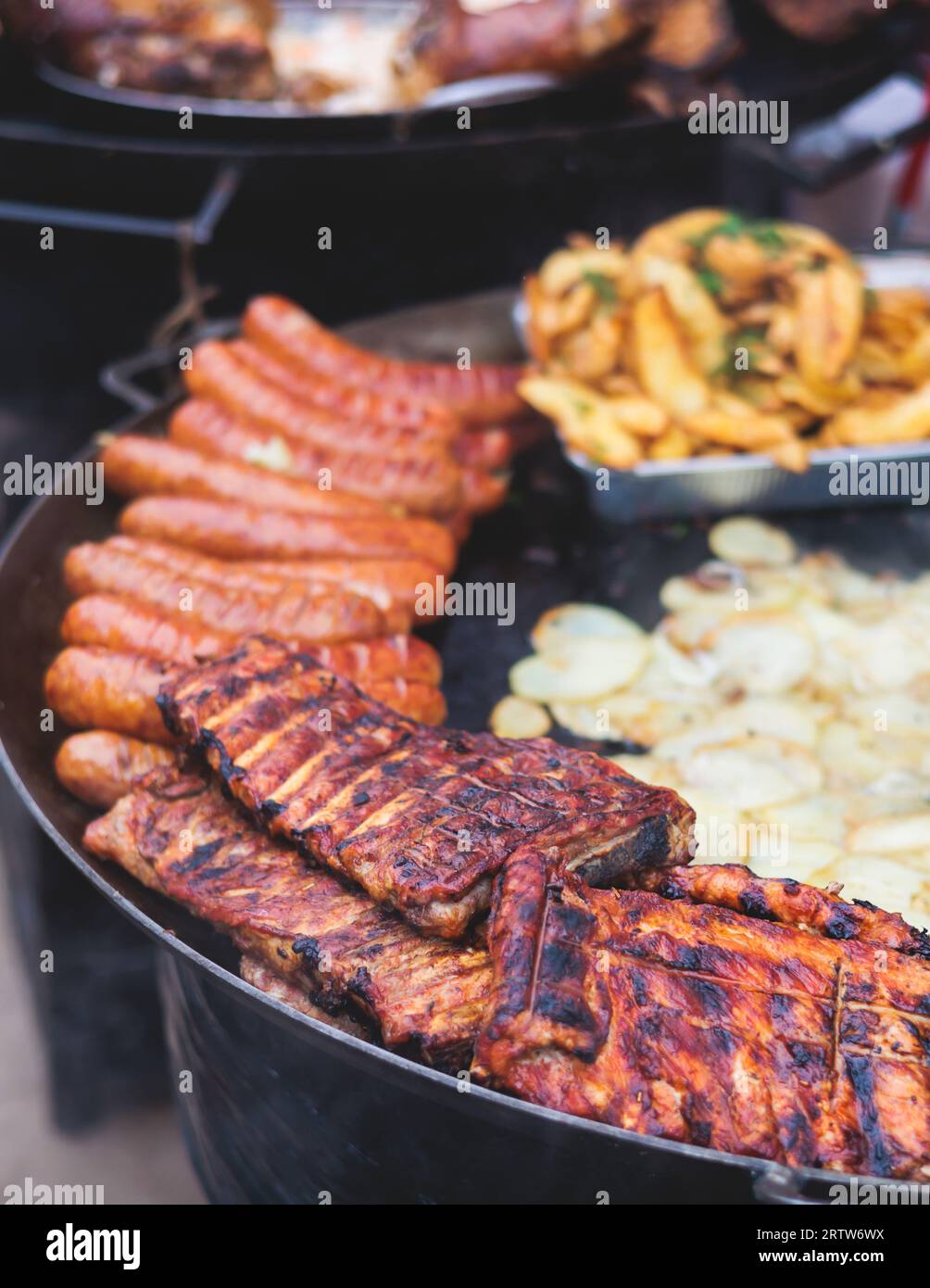 Food festival with food stall kiosk, open-air outdoor fair market ...