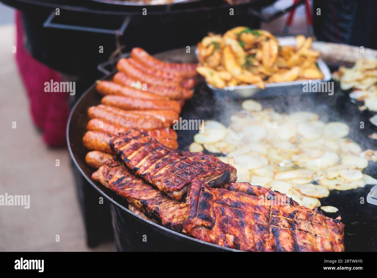 Food festival with food stall kiosk, open-air outdoor fair market ...